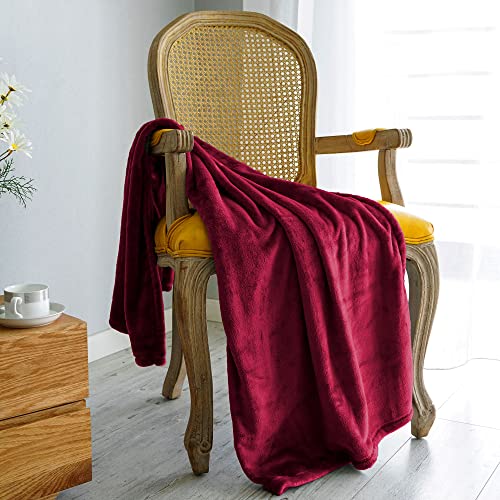 WONTEX Throw Blanket Burgundy Throw Size 50x60 inch for Couch Bed Soft Thermal Blanket for Winter All Seasons
