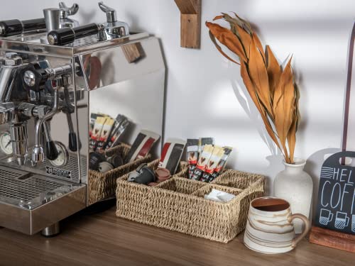StorageWorks Tea Bag Organizers, Small Wicker Baskets with 6 Sections, Coffee and Tea Organizers for Coffee Bar, Shelves, Countertop, Seagrass Baskets for Organizing, 2Pack
