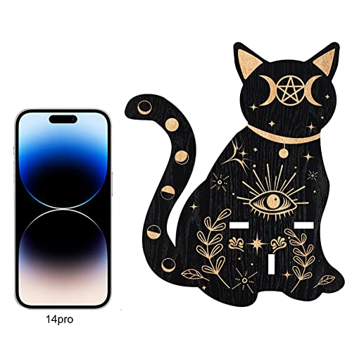 CRASPIRE Small Crystal Shelf Cat Black Crystal Display Shelf Magical Boho Wooden Witch Altar Wall Mounted Hanging Rustic Crystal Holder Stand with 3 Pieces Crystals Stones for Wall Decor