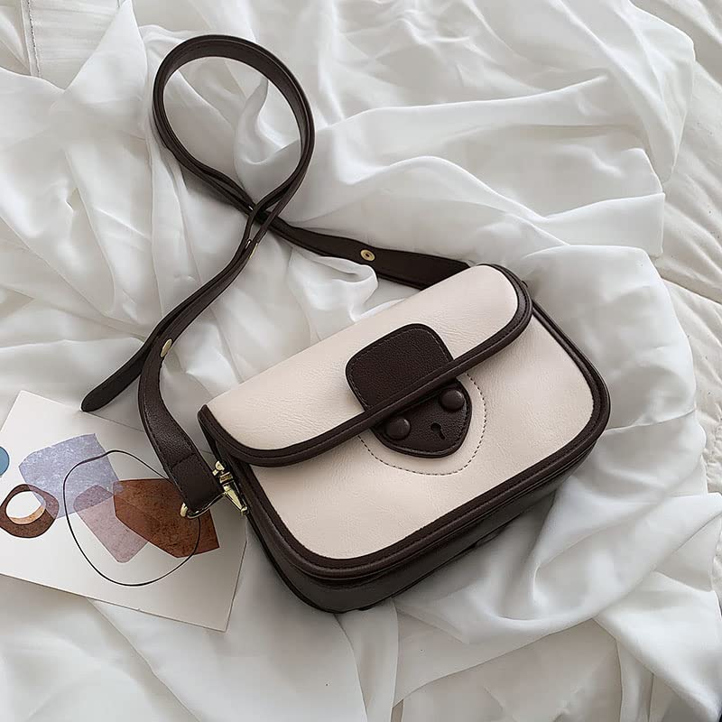 Zgsalvation Handbag Travel Handbags Square Flap Shoulder Bag Female Tote Shopping Armpit Purse Contrast Color Leather Crossbody Bags for Women (Color : White, Size : S)