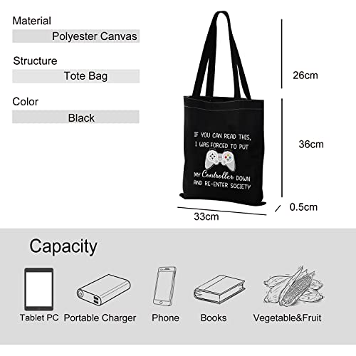 VAMSII Gamer Tote Bag Video Game Lover Gifts if You can Read This I was Forced to Put My Controller Down Bag Game Nerd Gifts (I was forced to put my Controller down)