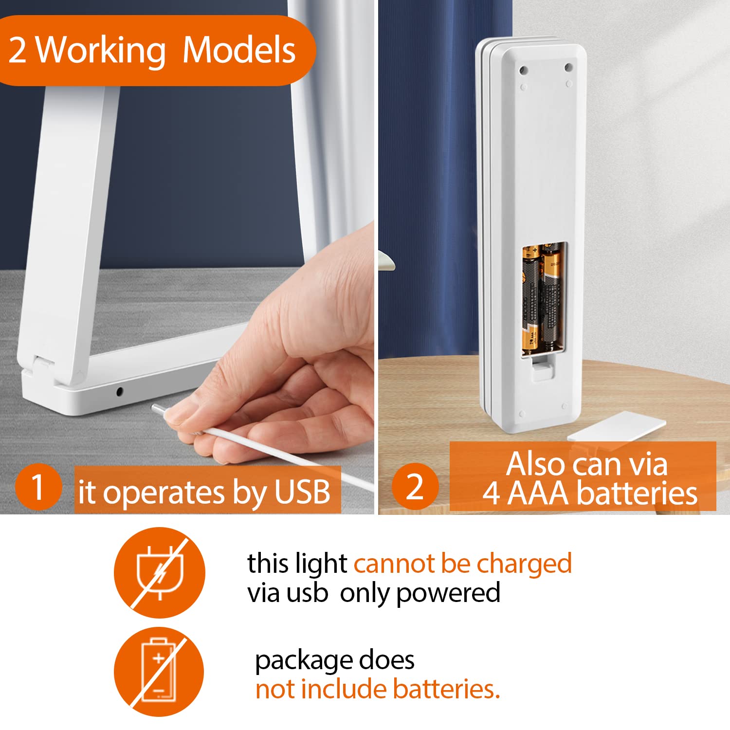 JIALUX Foldable LED Desk Lamp - Folding Portable USB Table Light with 3 Brightness Settings - for Home, Reading, Studying, Work, Travel - White