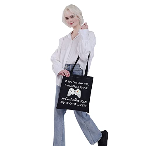 VAMSII Gamer Tote Bag Video Game Lover Gifts if You can Read This I was Forced to Put My Controller Down Bag Game Nerd Gifts (I was forced to put my Controller down)