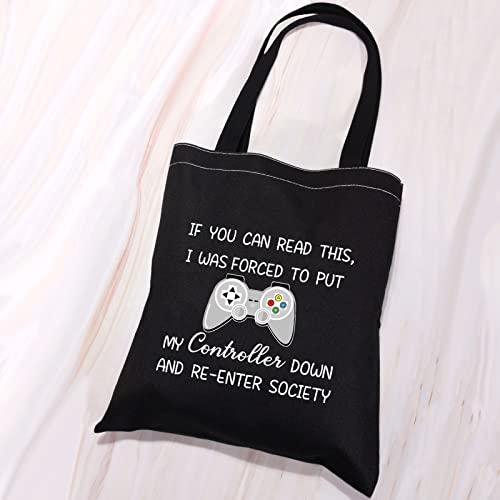VAMSII Gamer Tote Bag Video Game Lover Gifts if You can Read This I was Forced to Put My Controller Down Bag Game Nerd Gifts (I was forced to put my Controller down)
