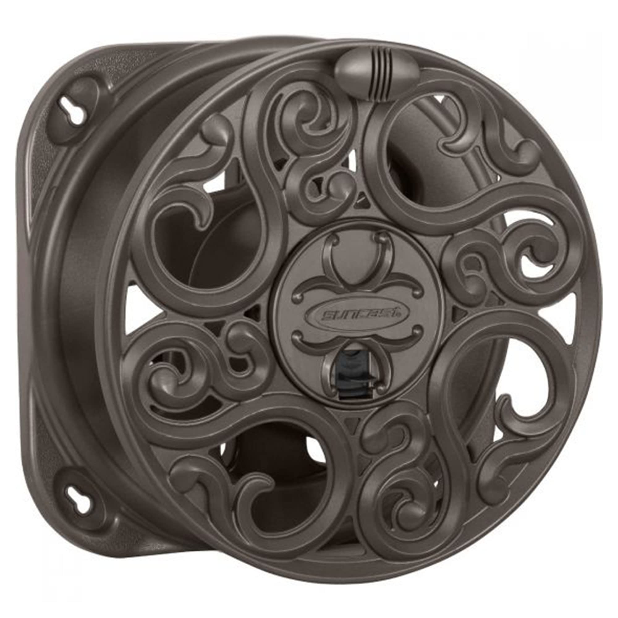 Suncast Sidewinder Side Scroll 60 Foot Hose Capacity Resin Decorative Wall Mount Hose Reel, Bronze (2 Pack)