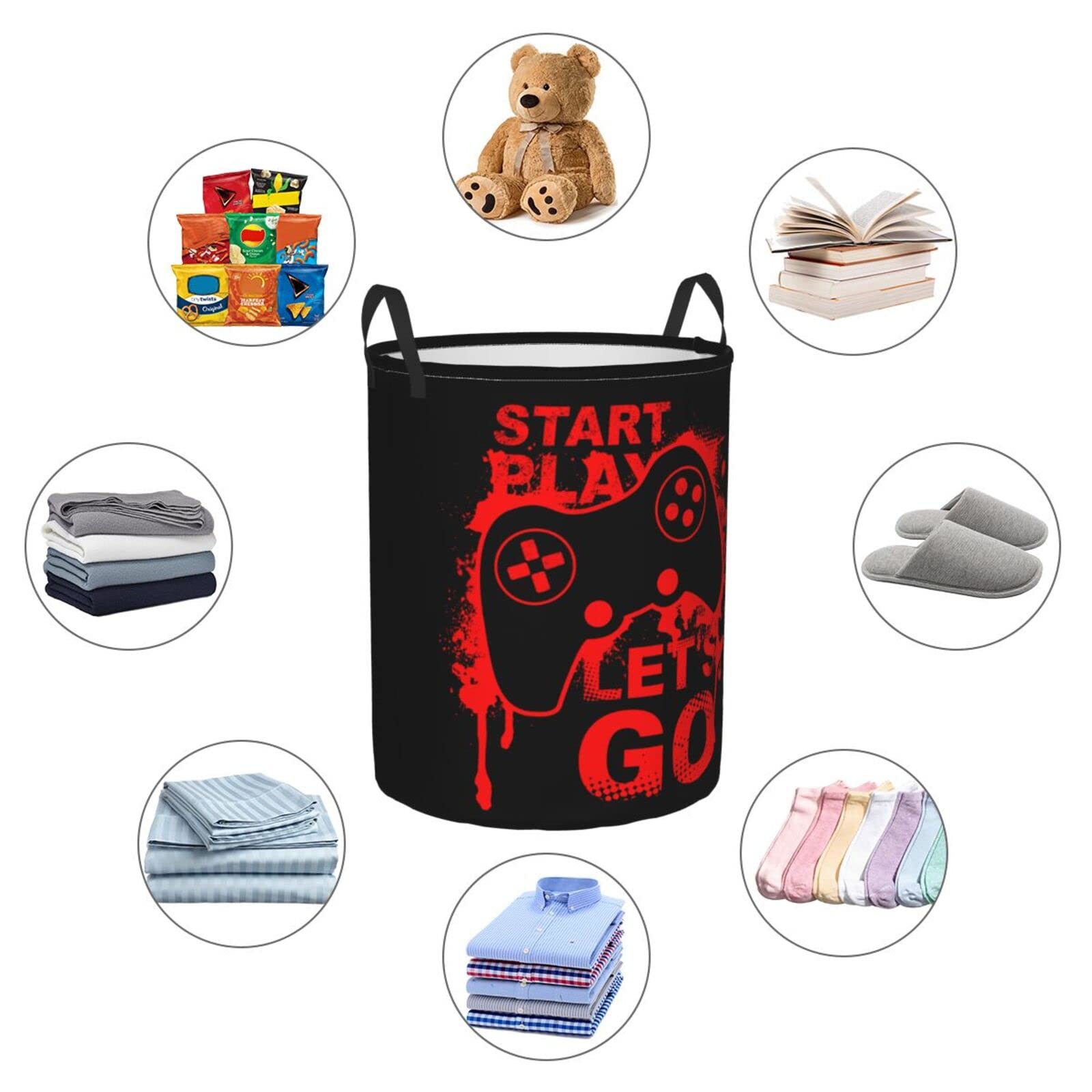 Gbuzozie Game Joystick Round Laundry Hamper Storage Basket Toys Clothes Organizer Bin For Home Bathroom Bedroom Dorm Nursery, 62l