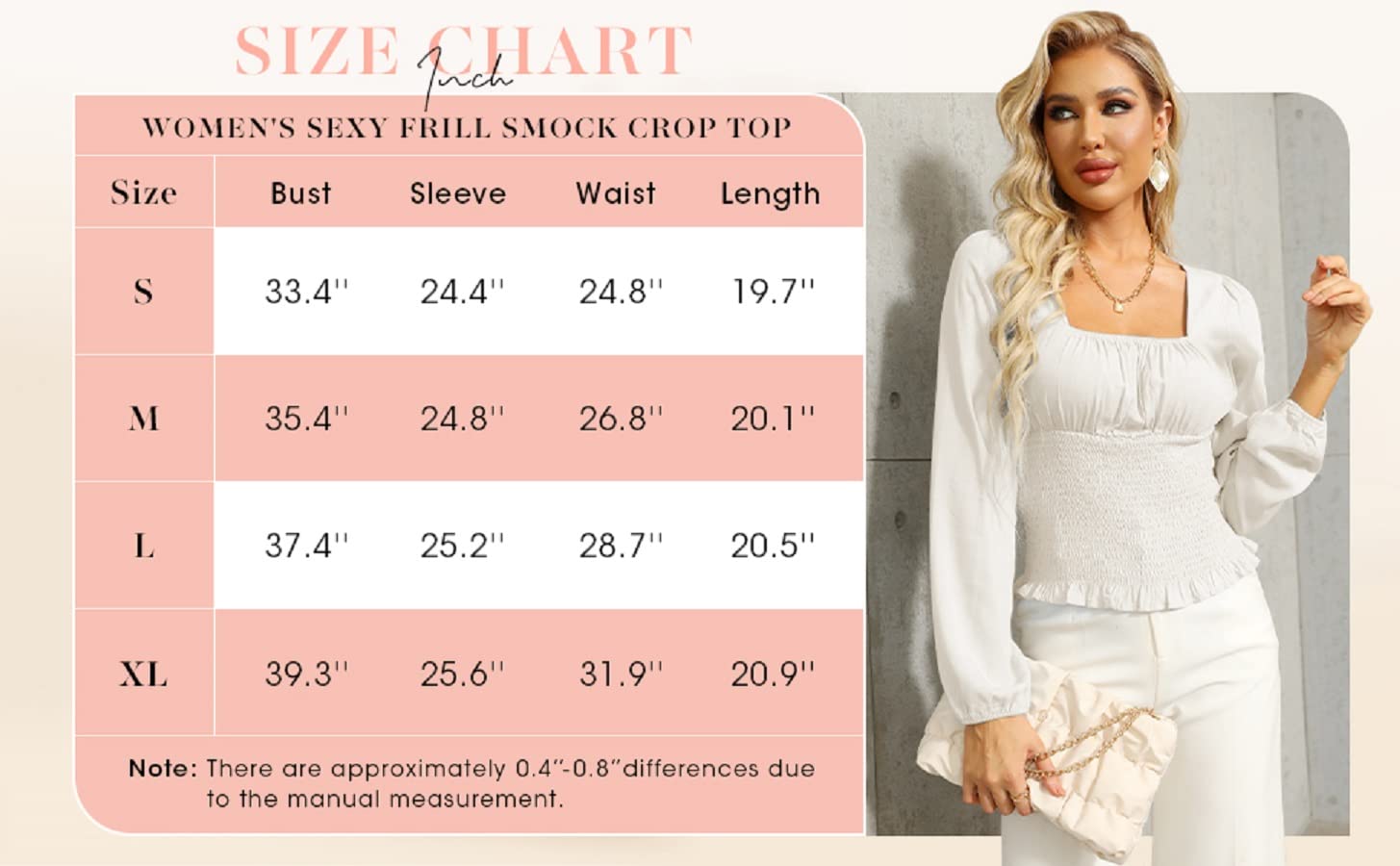 CNJFJ Women's Elegant Long Sleeve Square Neck Shirt Sexy Frill Smock Crop Top Blouses