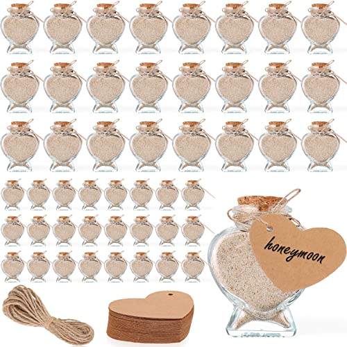 141 Pcs Heart Shaped Small Glass Jars with Cork Lids, Label Tags and String Honeymoon Glass Favor Jars Small Heart Glass Wish Bottles Keepsake Couple Wedding Gifts Valentines Day Party Decoration DIY