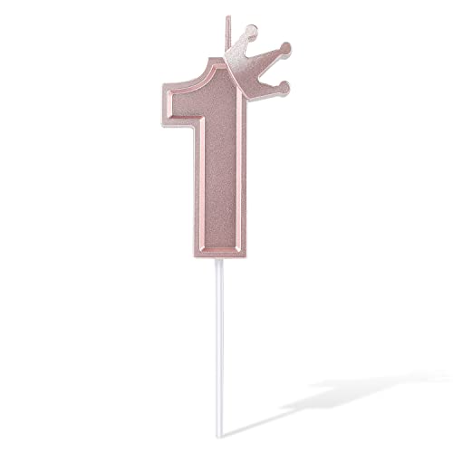 TOYMIS 3inch Crown Number Candle, Birthday Candle Cake Topper 3D Numeral Cake Candles for Birthday Cakes Anniversary Wedding Parties Special Occasion (Rose Gold; 1)