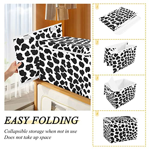 Kigai Cute Cow Black & White Storage Baskets for Shelves Foldable Closet Basket Storage Bins with Lid for Clothes Home Office Toys Organizers