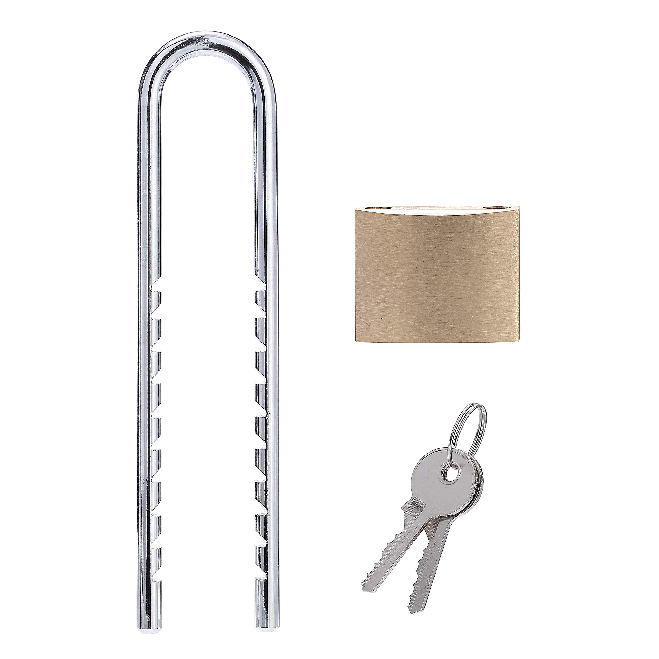 Fu Volante Solid Brass Padlock, 2 inch Wide Body, Outdoor Lock with Removable Adjustable-Length Shackle