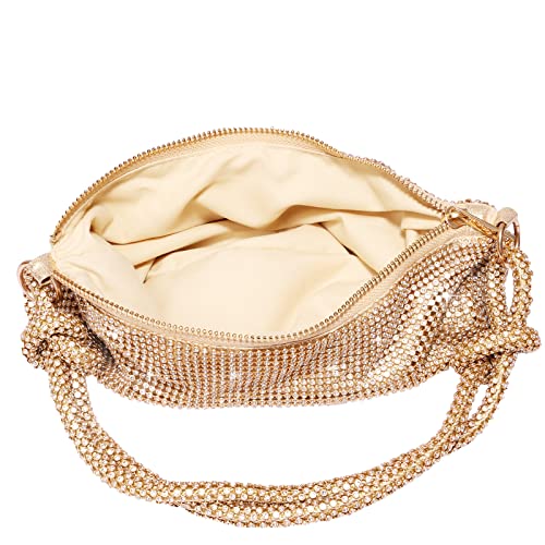Rhinestone Evening Bags for Womens, Chic Crystal Sparkly Evening Purse Handbag Hobo Bag (Golden)