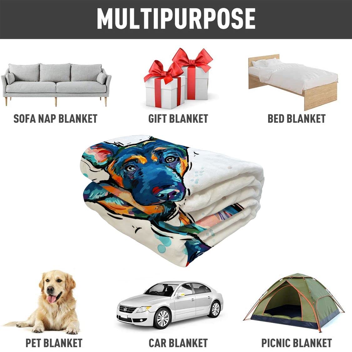 YISUMEI German Shepherd Dog Throw Blanket Modern Watercolor Print Fleece Blanket Soft Warm Cozy for Sofa Couch Bed 50"x60"