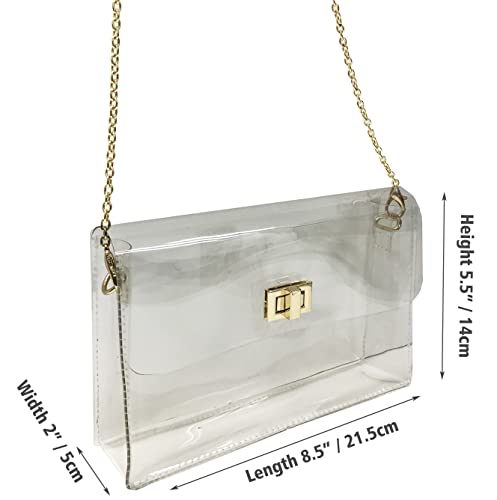 expouch Clear Purse Crossbody Shoulder Bag Handbag for Women, Stadium Approved (gold)