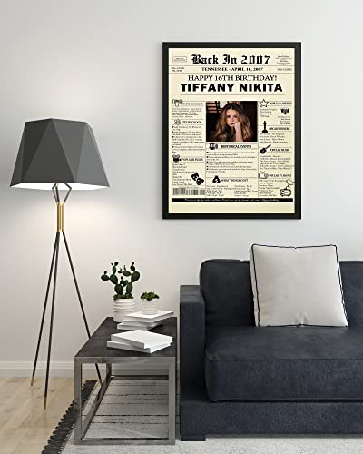 16th Birthday Decorations For Women, Men, Him, Her - Custom Poster Party Decor Gifts With Personalized Birth Date, Photo - Back in Newspaper