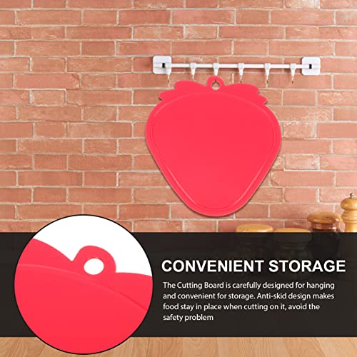 Angoily Deli Cheese 2pcs Plastic Cutting Board Mats Chopping Boards Strawberry Shape Fruit Vegetables Cutting Board Non Slip Cheese Bread Pizza Serving Tray for Home Kitchen Red Veggie Tray