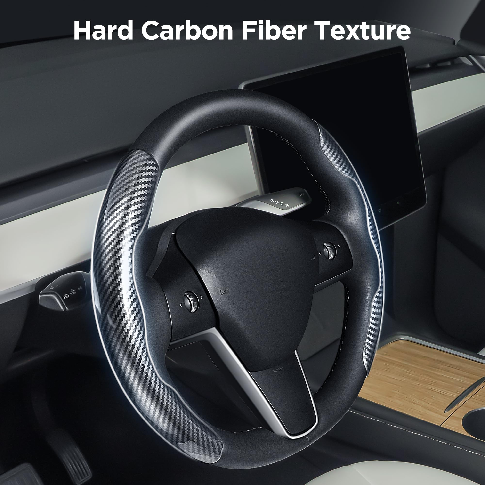 BenLoc Universal Fit Carbon Fiber Steering Wheel Cover, Hard Car Steering Wheel Cover Protector, Segmented Non-Slip Carbon Fiber Car Wheel Cover Black