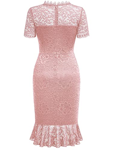 Miusol Women's Retro Floral Lace Short Sleeves Cocktail Party Formal Dress (Medium, Pink)