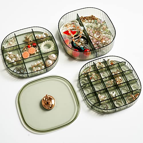 Sunkaioo Acrylic Jewelry Organizer,Stackable 3-Layers Clear Jewelry Box with Lid,Jewelry Boxes for Women Girls,Earring Organizer Display Holder for Earrings Ring Studs Bracelet Necklace Crafts(Green)