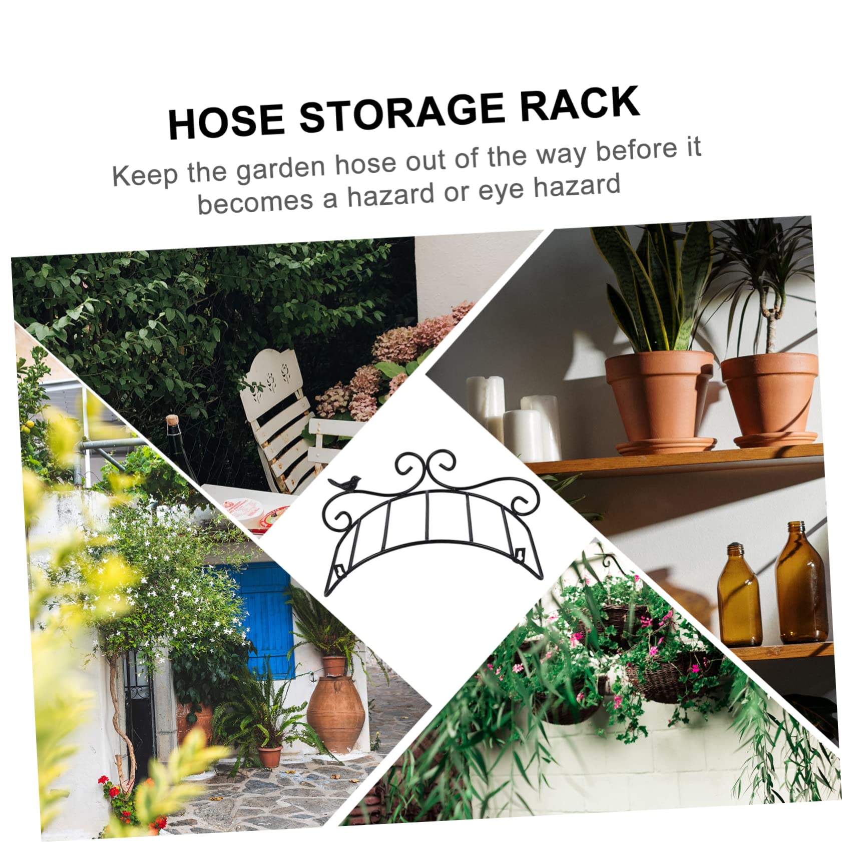 DOITOOL Hose Wrought Iron Frame Hose Wall Mount Hose Storage Rack Hose Holder Hanger Garden Hose Holder Garden Hose Support Hose Bracket Decorative Hose Holder Hose Hanger Wall Mount Shelf