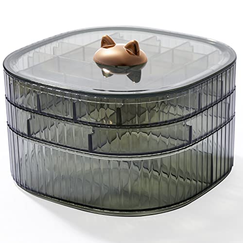 Sunkaioo Acrylic Jewelry Organizer,Stackable 3-Layers Clear Jewelry Box with Lid,Jewelry Boxes for Women Girls,Earring Organizer Display Holder for Earrings Ring Studs Bracelet Necklace Crafts(Green)