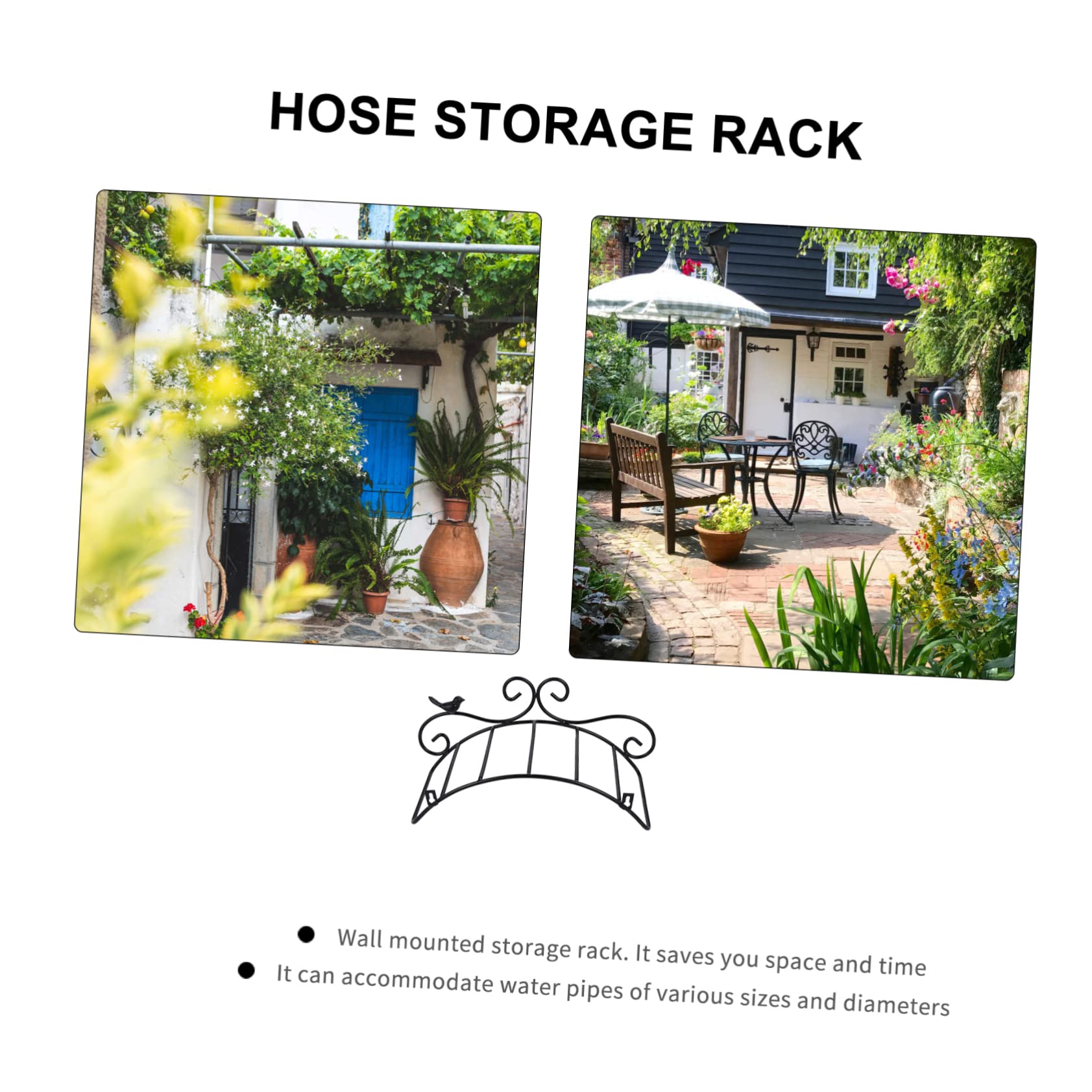 DOITOOL Hose Wrought Iron Frame Hose Wall Mount Hose Storage Rack Hose Holder Hanger Garden Hose Holder Garden Hose Support Hose Bracket Decorative Hose Holder Hose Hanger Wall Mount Shelf