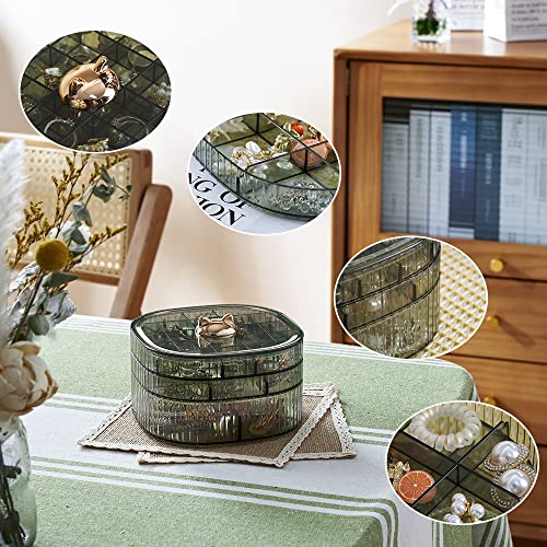 Sunkaioo Acrylic Jewelry Organizer,Stackable 3-Layers Clear Jewelry Box with Lid,Jewelry Boxes for Women Girls,Earring Organizer Display Holder for Earrings Ring Studs Bracelet Necklace Crafts(Green)
