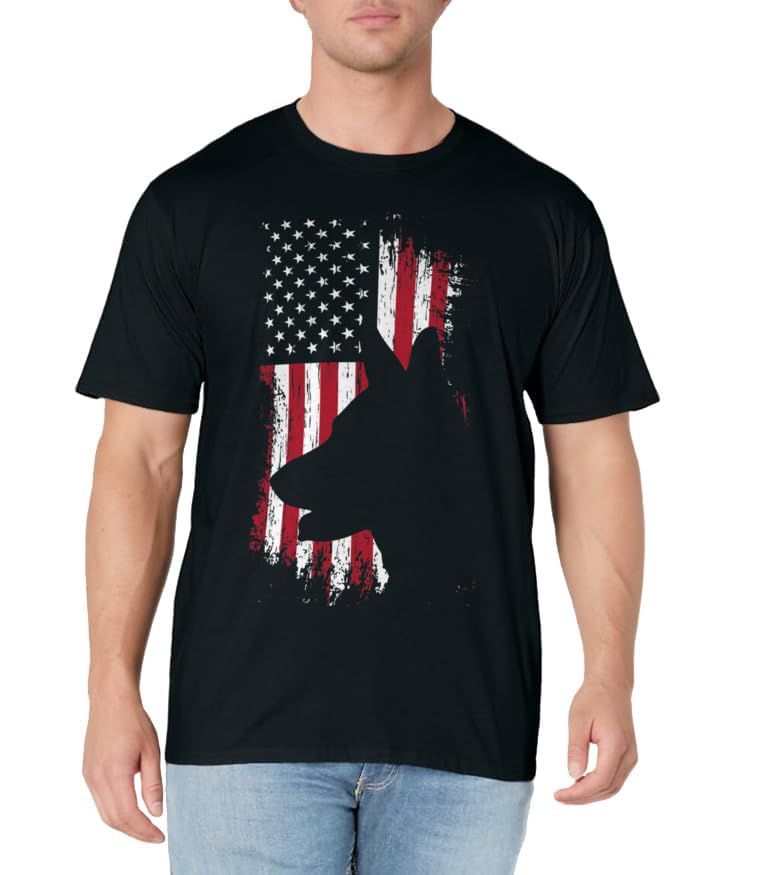 German Shepherd American Flag Shirt USA Patriotic Dog Gift T-Shirt