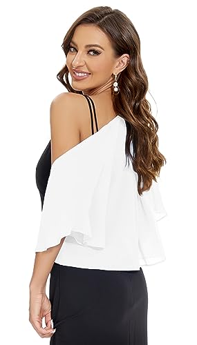 Women Soft Chiffon Shrug Sheer Ruffle Short Sleeve Cropped Bolero Cardigan for Dress(White,M)