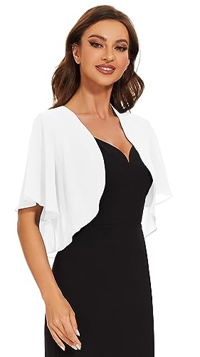 Women Soft Chiffon Shrug Sheer Ruffle Short Sleeve Cropped Bolero Cardigan for Dress(White,M)