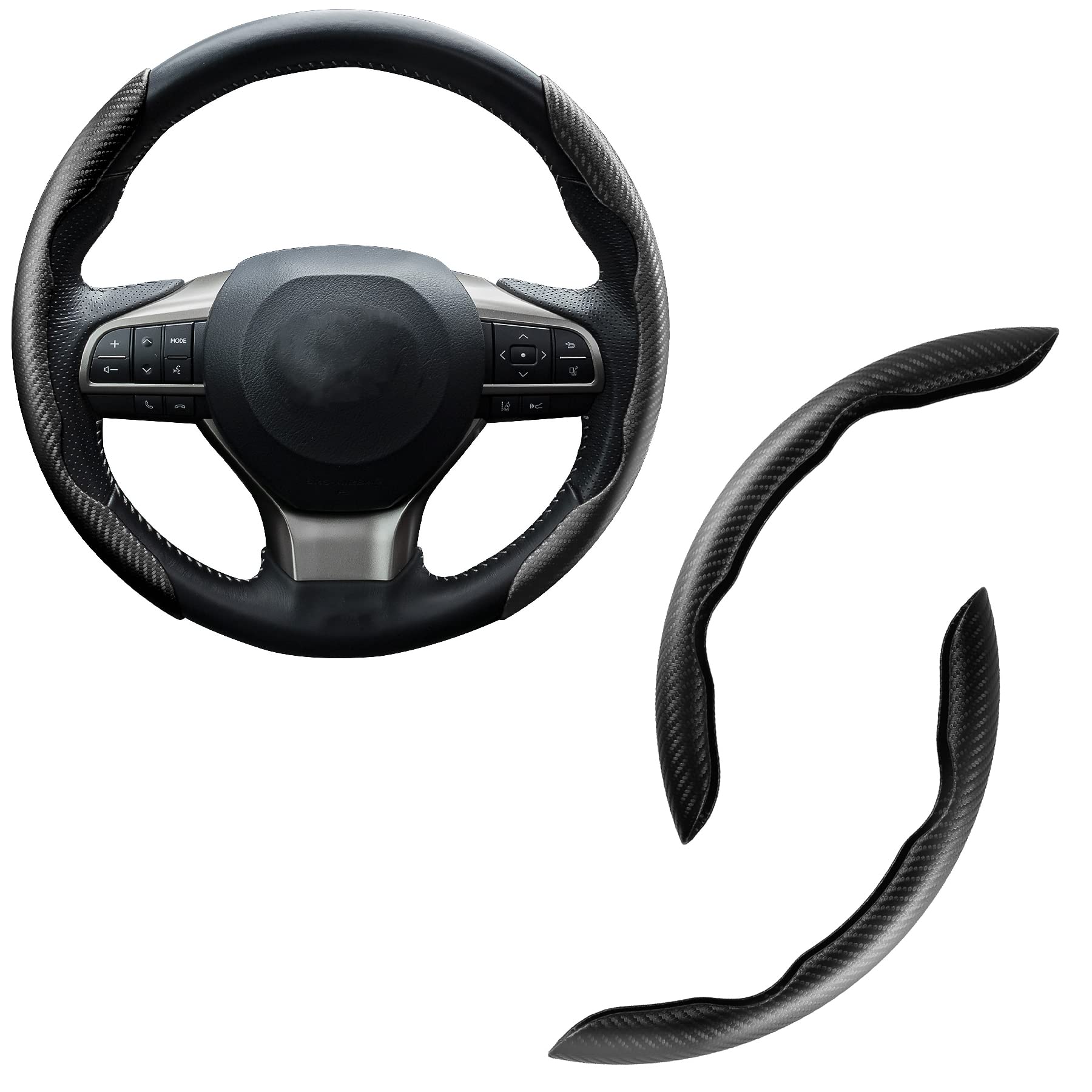 Amiss Car Carbon Fiber Anti-Skid Steering Wheel Cover, Segmented Steering Wheel Protector, Butterfly Cover, Universal 99% Car Wheel Cover Protector, Car Interior Accessories (Black)
