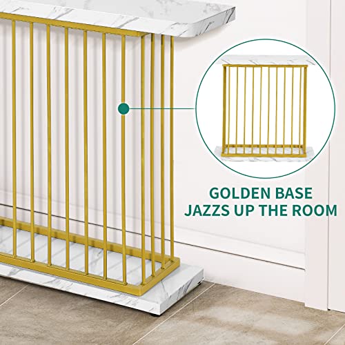YITAHOME Gold Console Table, Modern Entryway Table with Gold Base, 40 inch Entryway Narrow Sofa Table for Entrance, Living Room, Hallway, Entryway, Faux Marble White
