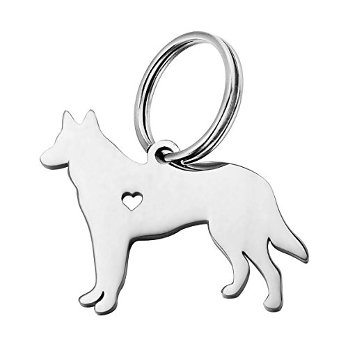 HOUSWEETY 1pc Stainless Steel German Shepherd Dog Pendant Dog Keychains Key Ring Car Purse Bags Pets Lover Charms Gifts 3x2.3cm