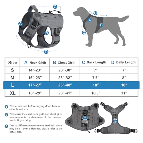 WINGOIN Gray Large Tactical Dog Harness No Pull Adjustable Reflective K9 Military Gray Dog Vest Harnesses with Easy Control Handle for German Shepherd Service Dog (L)