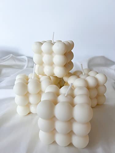 Scented Cube Candle, Bubble Candle, Cube Candle, Candle Sticks, Scented Candle, Decorative Candle, Natural Soy Wax, Housewarming Gift (White)