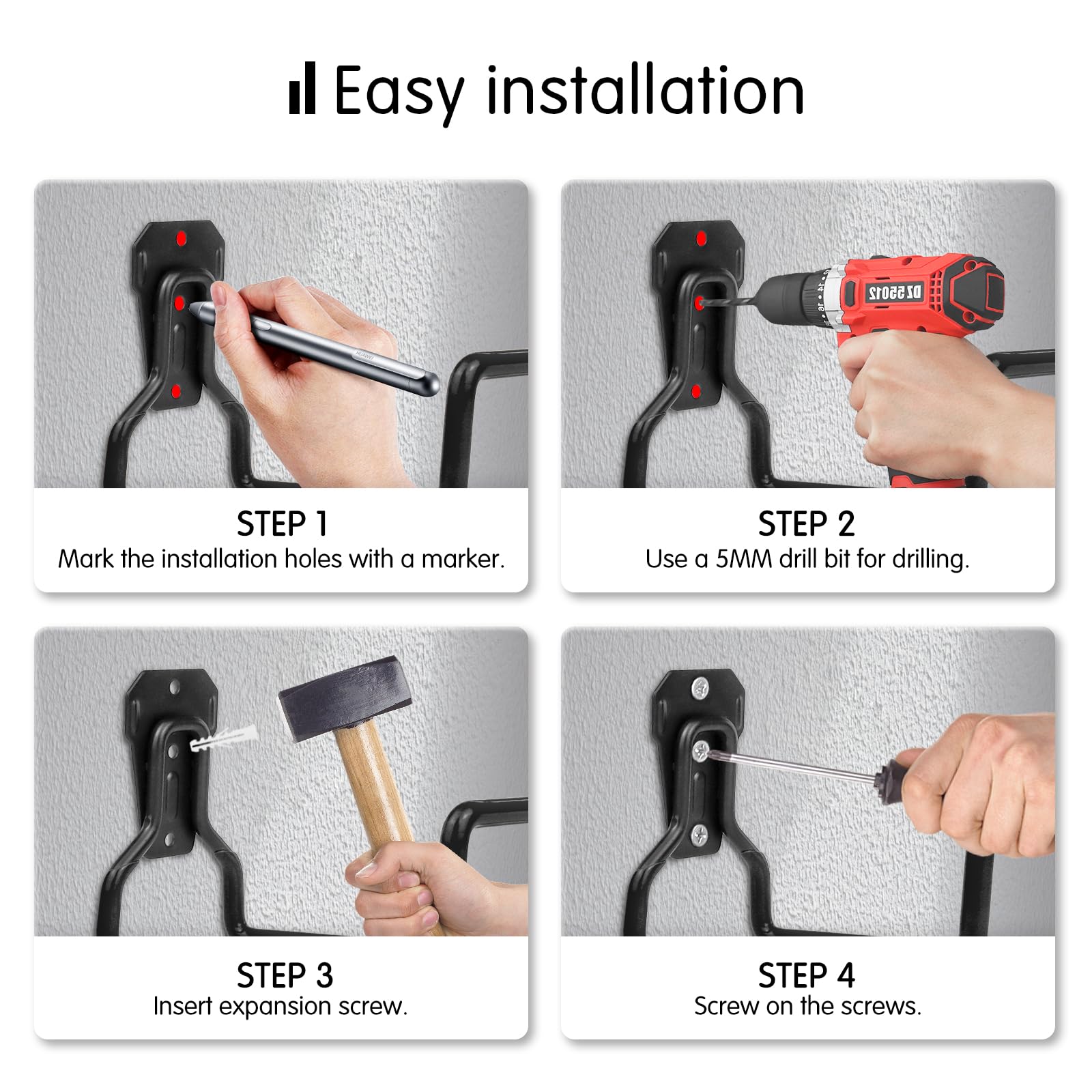 NEO-TEC Garden Hose Reel Heavy Duty Hose Holder Durable Water Hose Hook Wall Mounted w/Screw up to 100ft 1pc Black