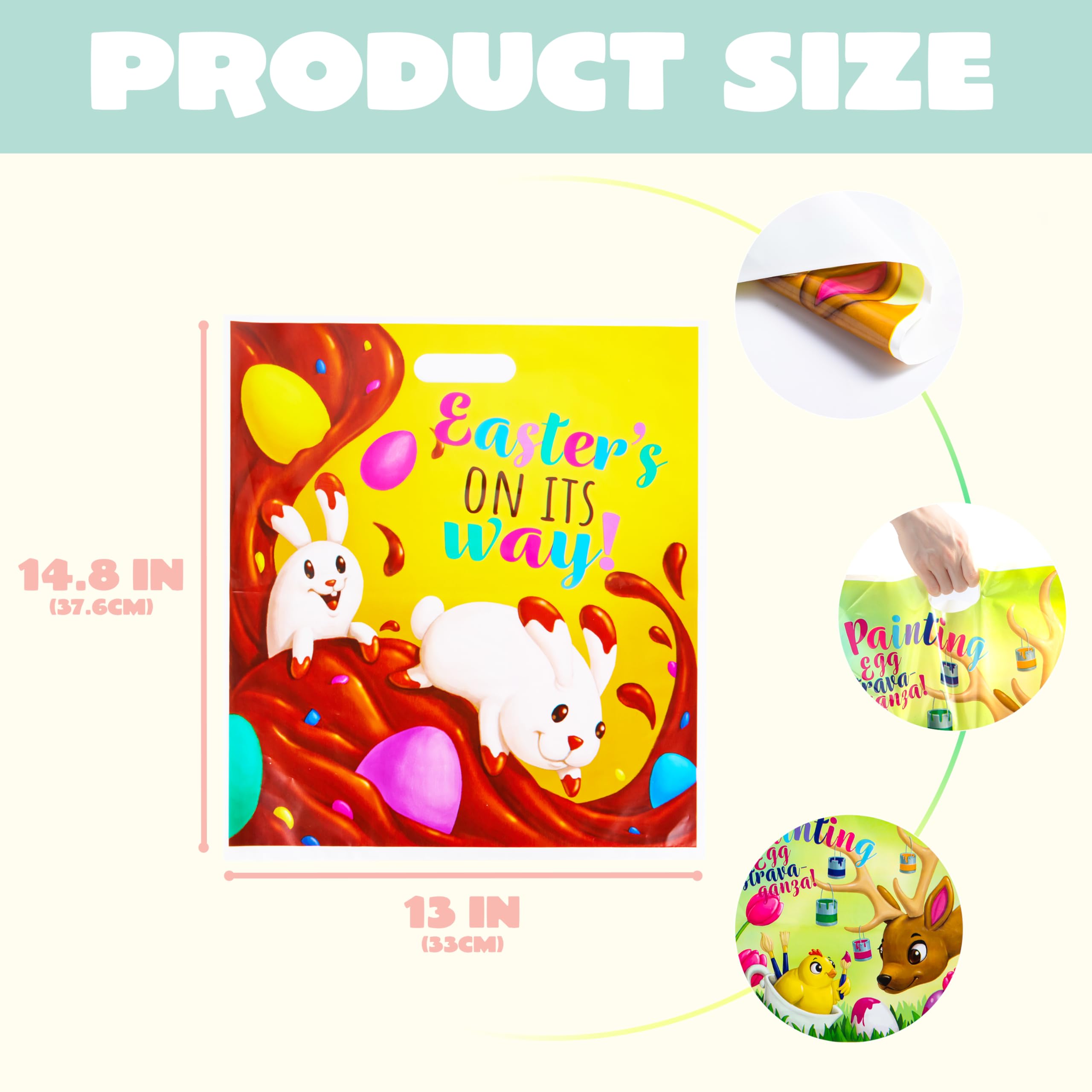 JOYIN 72 Pcs Easter Gift Bags 13" x 14.8", PE Easter Theme Gift Goodie Bags Party Treat Bags for Easter Egg Hunt, Easter Kids Party Favor Supplies