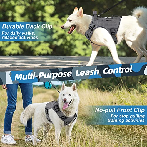 WINGOIN Gray Large Tactical Dog Harness No Pull Adjustable Reflective K9 Military Gray Dog Vest Harnesses with Easy Control Handle for German Shepherd Service Dog (L)