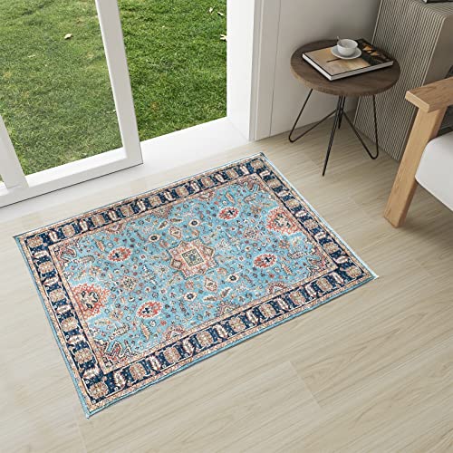 LUEOMRRO Door Mat 2x3' Faux Rabbit Fur Vintage Oriental Indoor Area Rugs Non-Skid Rubber Washable Backing Entryway Living Room Foyer Bedroom Kitchen Accent Rug