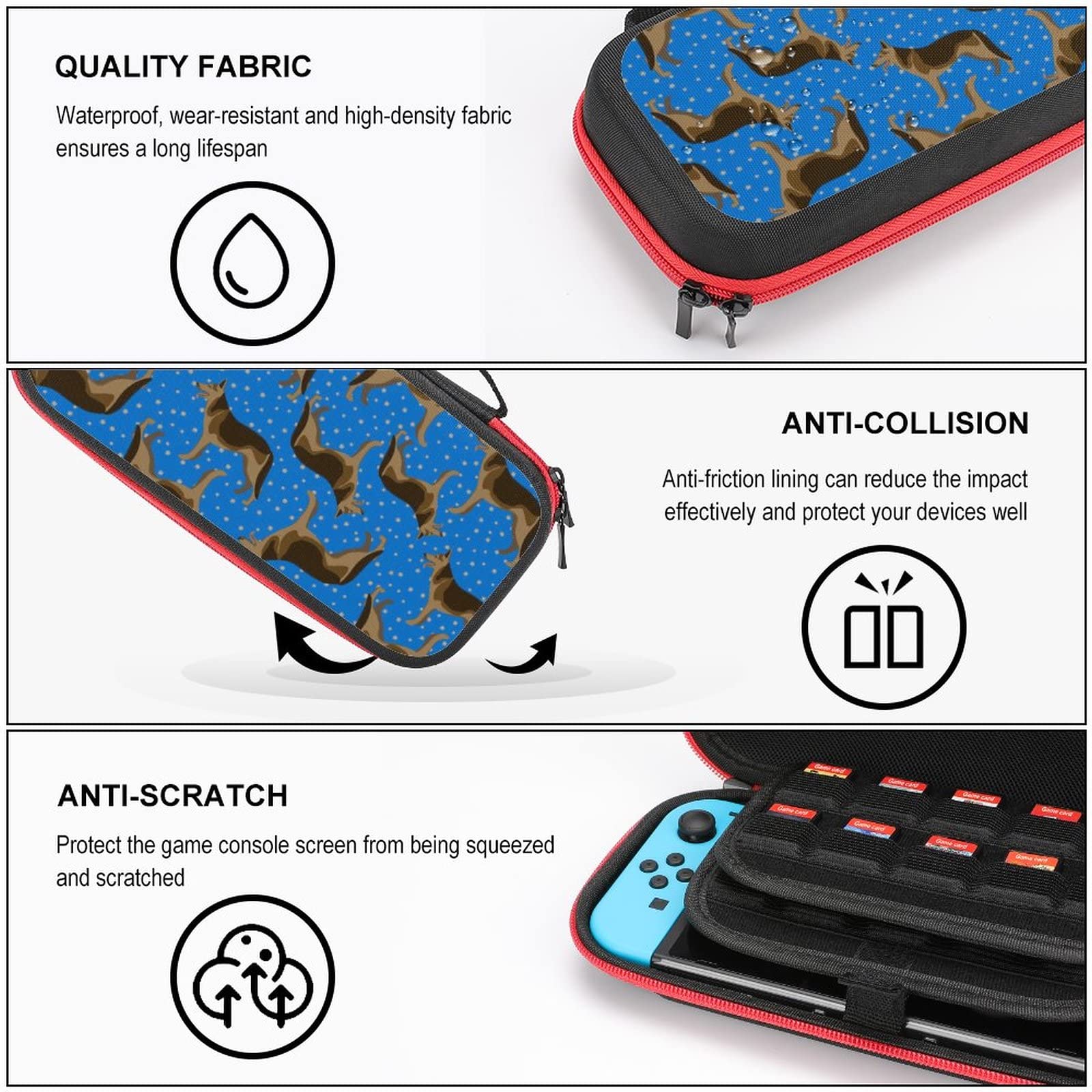 German Shepherd on Blue Starry Switch Carrying Case Protective Hard Shell Portable Travel Pouch with 20 Game Cartridge