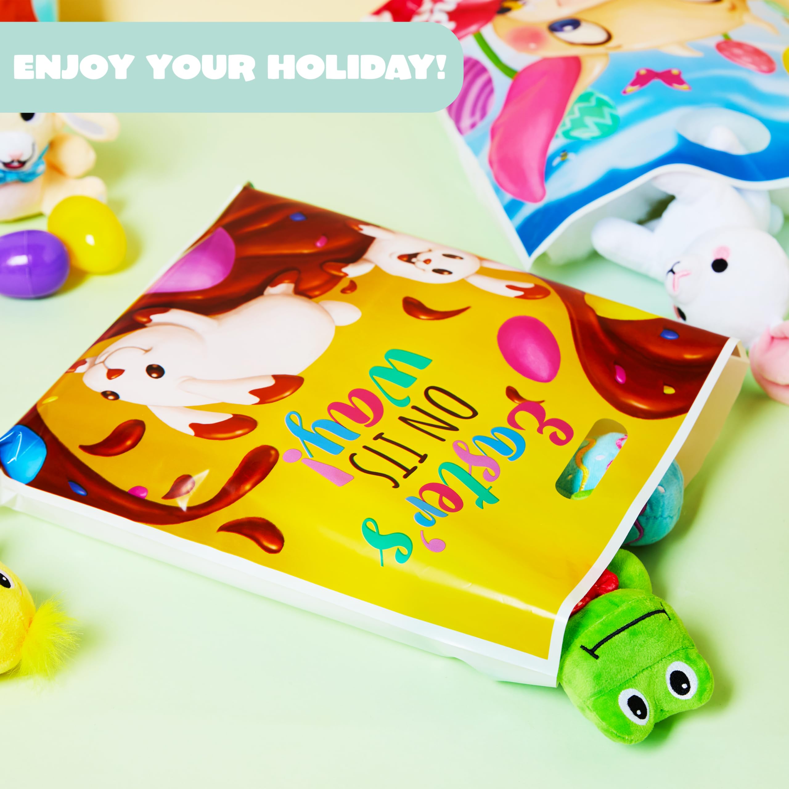 JOYIN 72 Pcs Easter Gift Bags 13" x 14.8", PE Easter Theme Gift Goodie Bags Party Treat Bags for Easter Egg Hunt, Easter Kids Party Favor Supplies