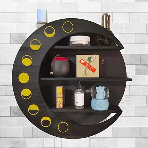 KLKCMS Moon Hanging Shelf Wall Mounted Storage Floating Shelves for Bedroom Plants , Black