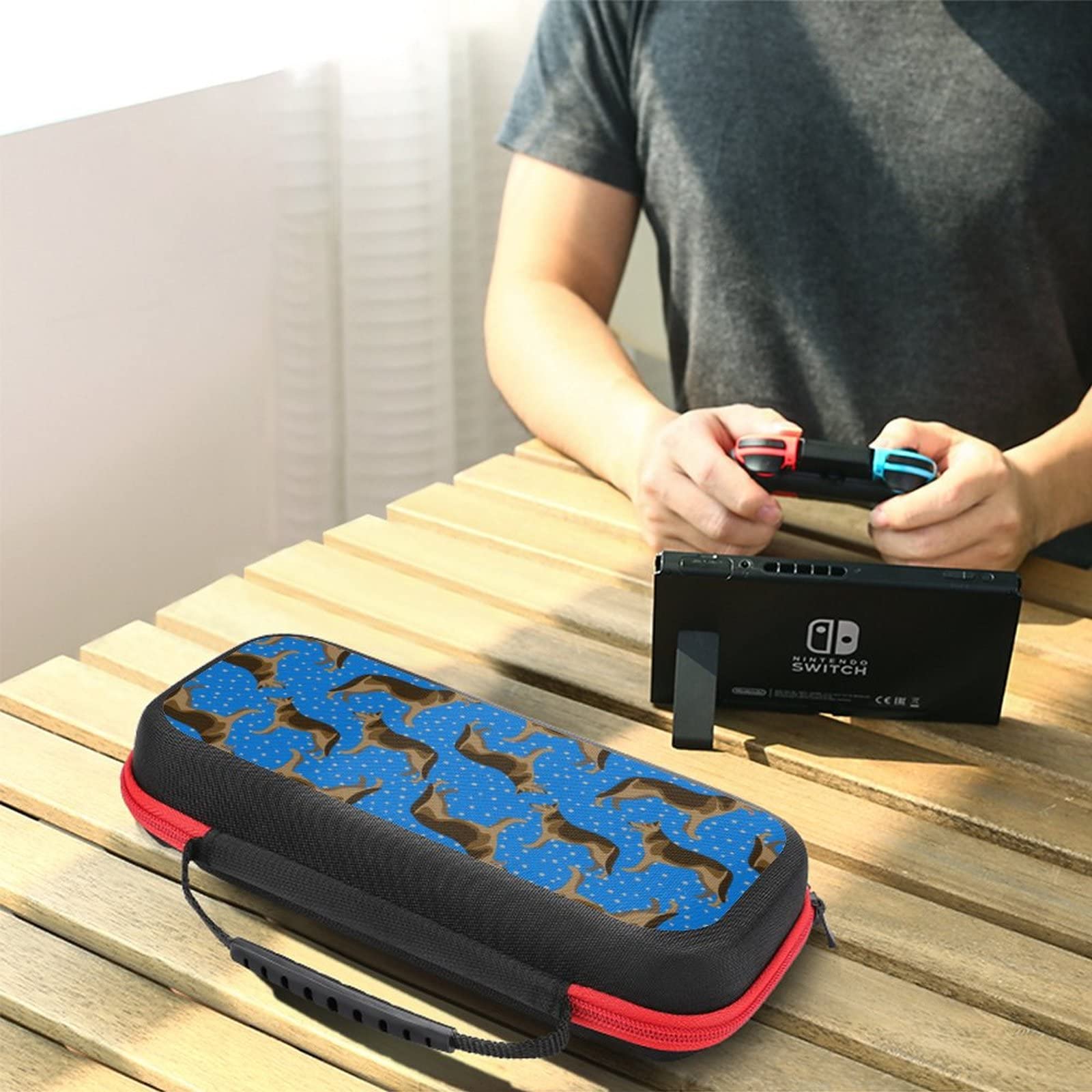 German Shepherd on Blue Starry Switch Carrying Case Protective Hard Shell Portable Travel Pouch with 20 Game Cartridge