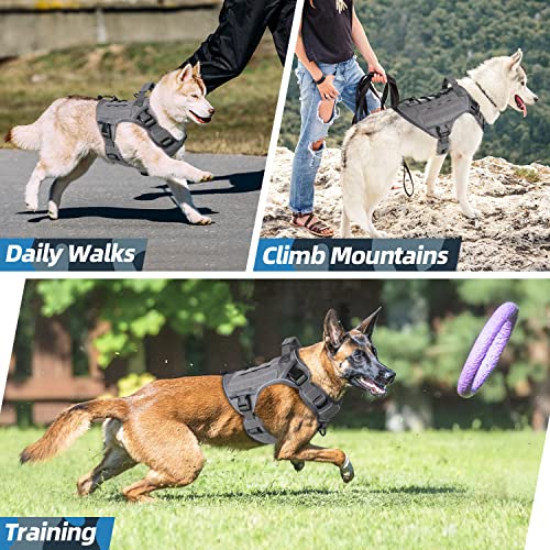 WINGOIN Gray Large Tactical Dog Harness No Pull Adjustable Reflective K9 Military Gray Dog Vest Harnesses with Easy Control Handle for German Shepherd Service Dog (L)