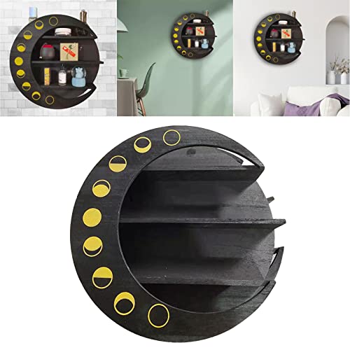 KLKCMS Moon Hanging Shelf Wall Mounted Storage Floating Shelves for Bedroom Plants , Black