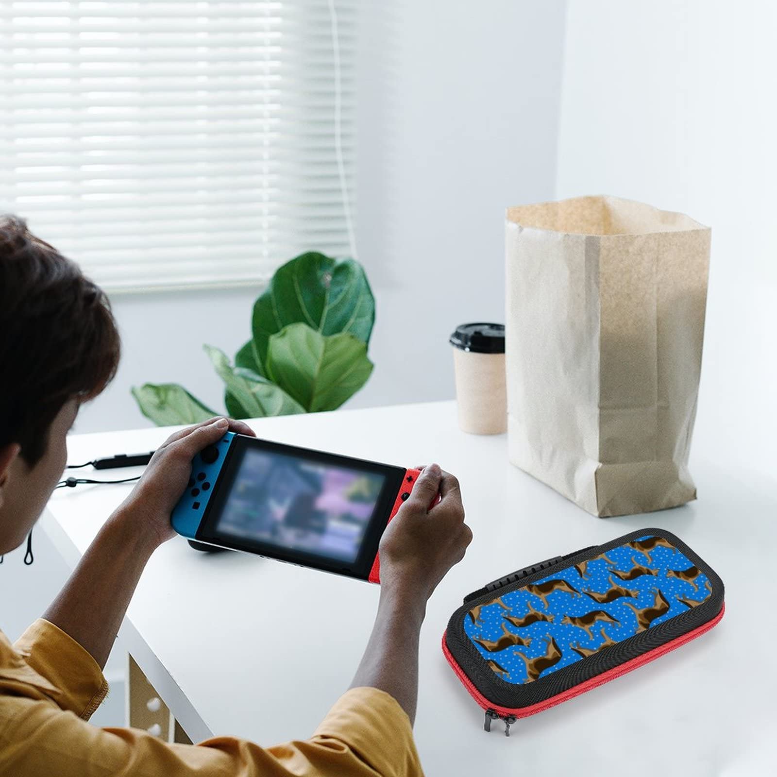 German Shepherd on Blue Starry Switch Carrying Case Protective Hard Shell Portable Travel Pouch with 20 Game Cartridge