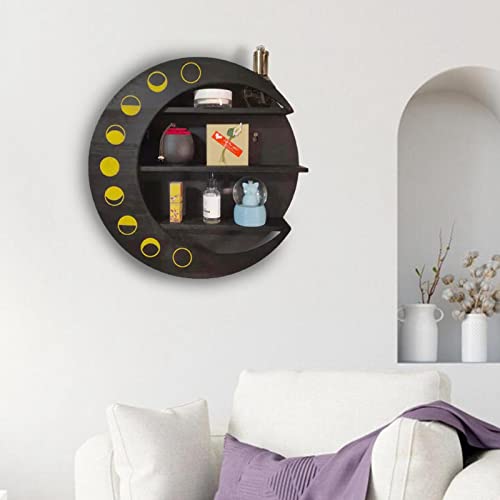 KLKCMS Moon Hanging Shelf Wall Mounted Storage Floating Shelves for Bedroom Plants , Black