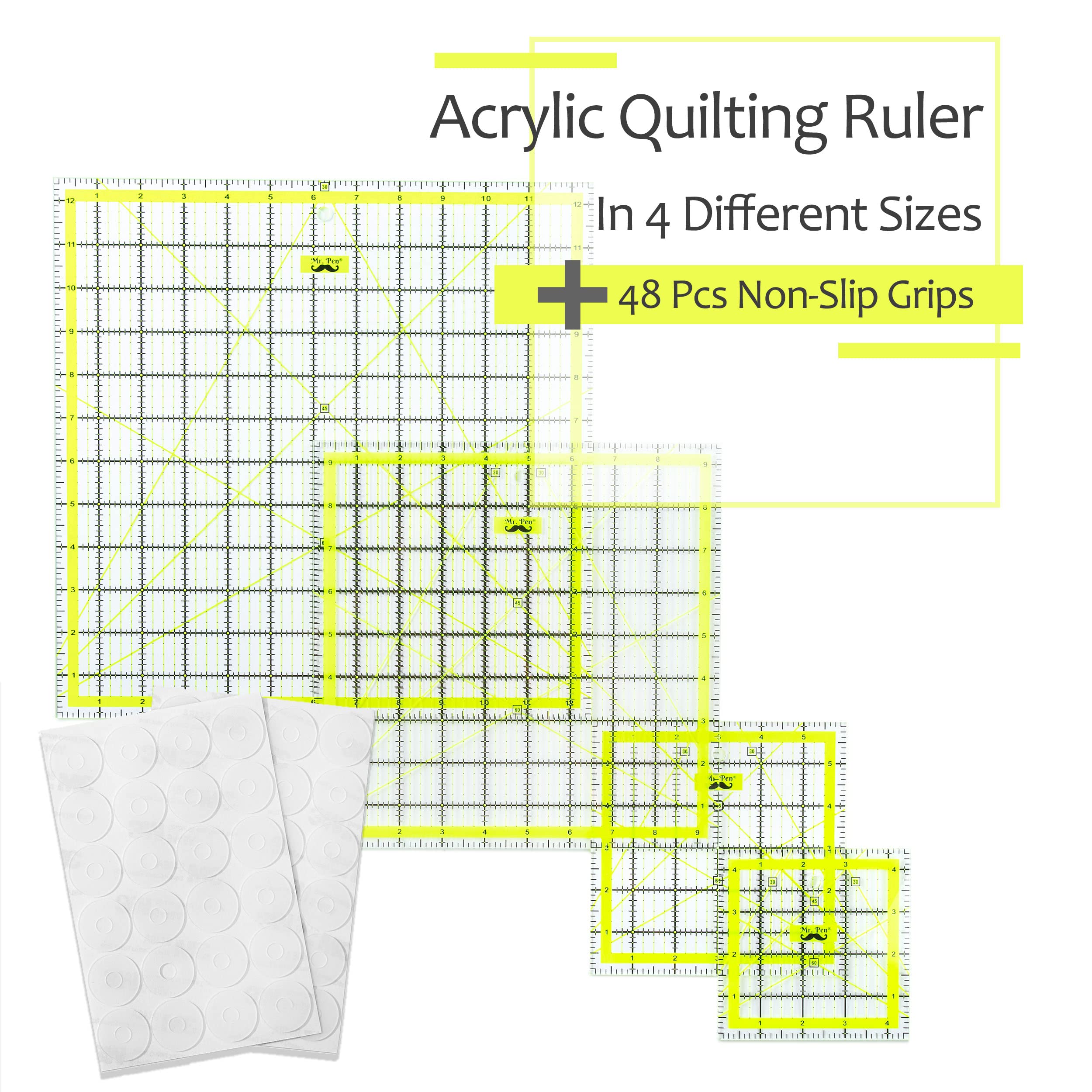 Mr. Pen- Quilting Ruler Set, 4 Pcs, Sizes (4.5"X4.5")-(6"X6)-(9.5"X9.5")-(12.5"X12.5"), Quilting Squares, Quilt Ruler, Rulers for Quilting and Sewing, Clear Quilting Ruler, Quilt Rulers, Acrylic Ruler