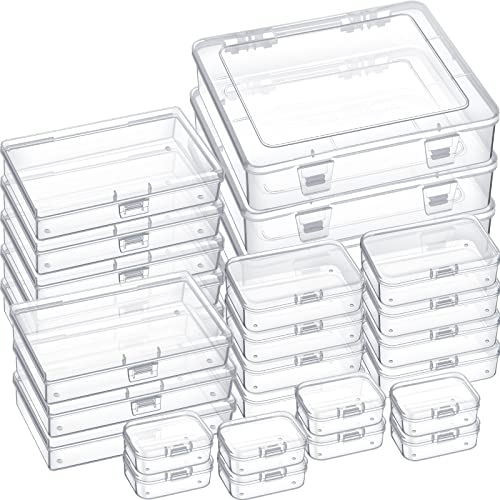 Leelosp 28 Pieces Mixed Sizes Small Storage Containers Rectangular Plastic Organizer Box Clear Bins Lids Empty Crayon Boxes Case Hinged for Item Organizing