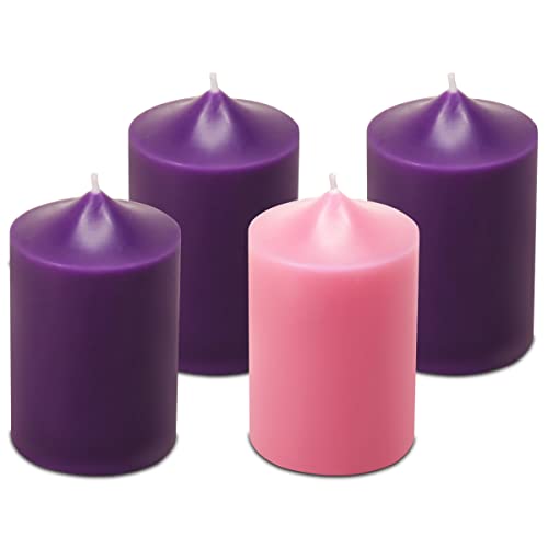 HOSVOT 2x3 Pillar Candles, Advent Candles Set of 4, Purple Pillar Candles, Unscented Advent Wreath Candles for Christmas, Home Decor, Celebration